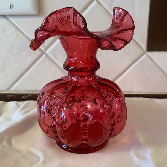 Fenton | Accents | Fenton Vintage Hobnail Ruffled Cranberry Art Glass ...